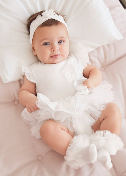 WHITE Baby Girls Cotton Babysuit Set CottonKids.ie