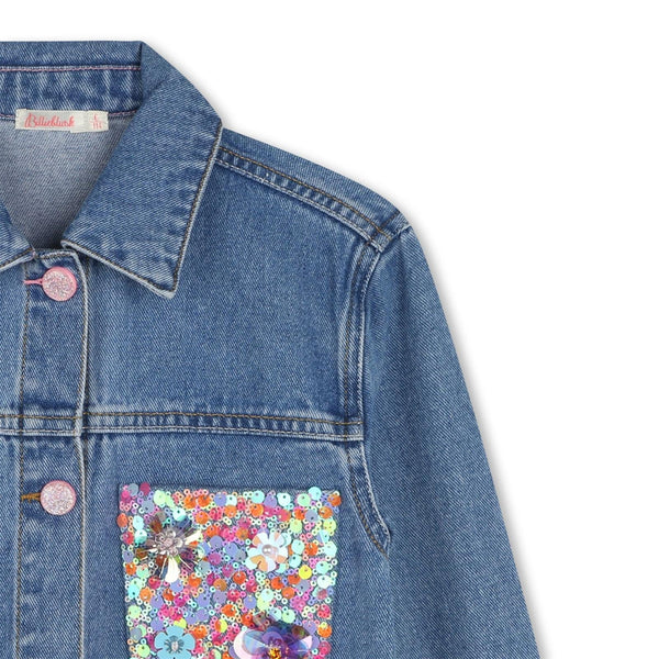 Girls Denim Jacket With Sequin Pockets – CottonKids.ie