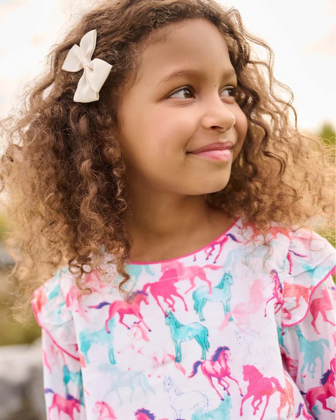 Girls Pink Horse Print Modal Dress – CottonKids.ie